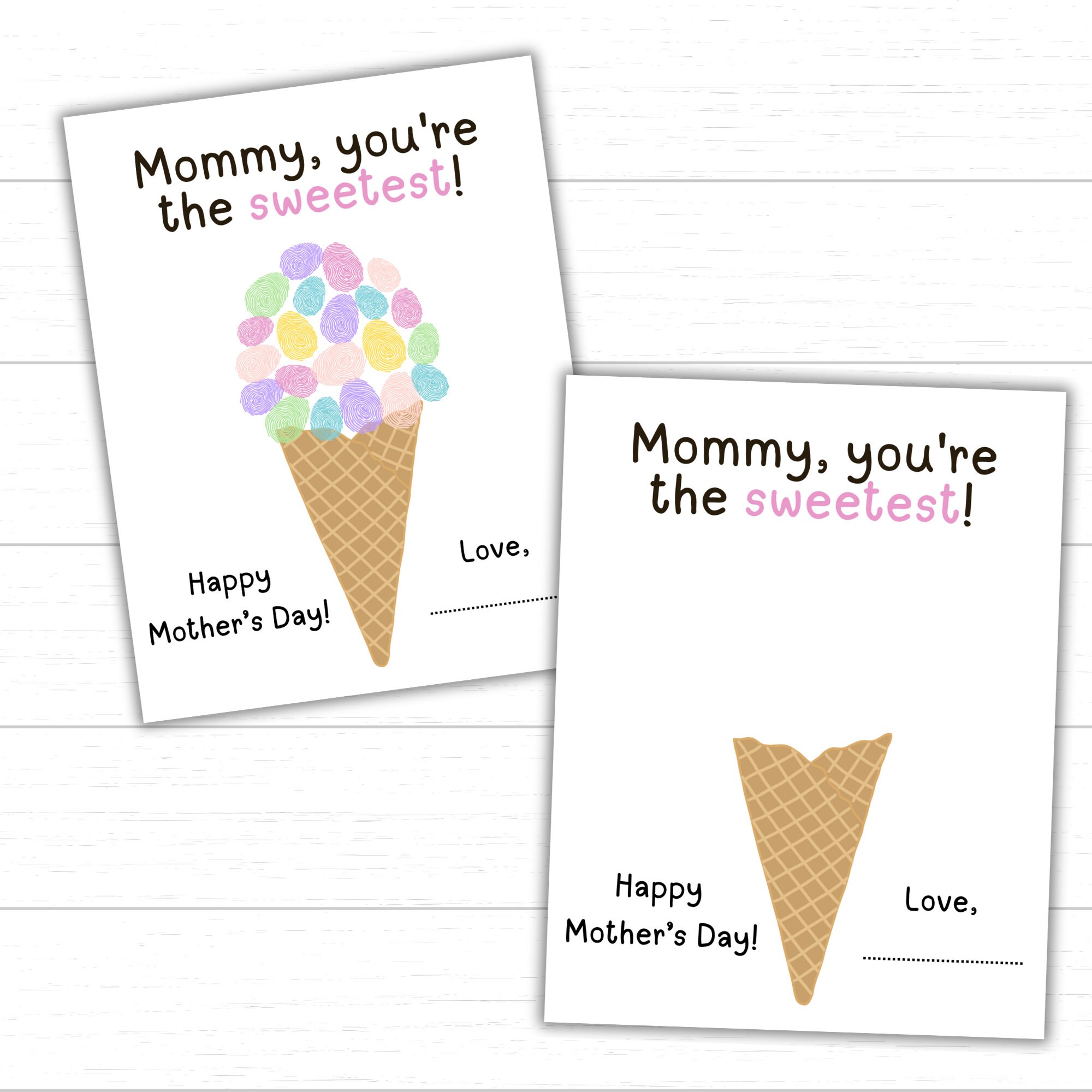 Mother's Day Ice Cream Fingerprint Art, You're the Sweetest, Ice Cream ...