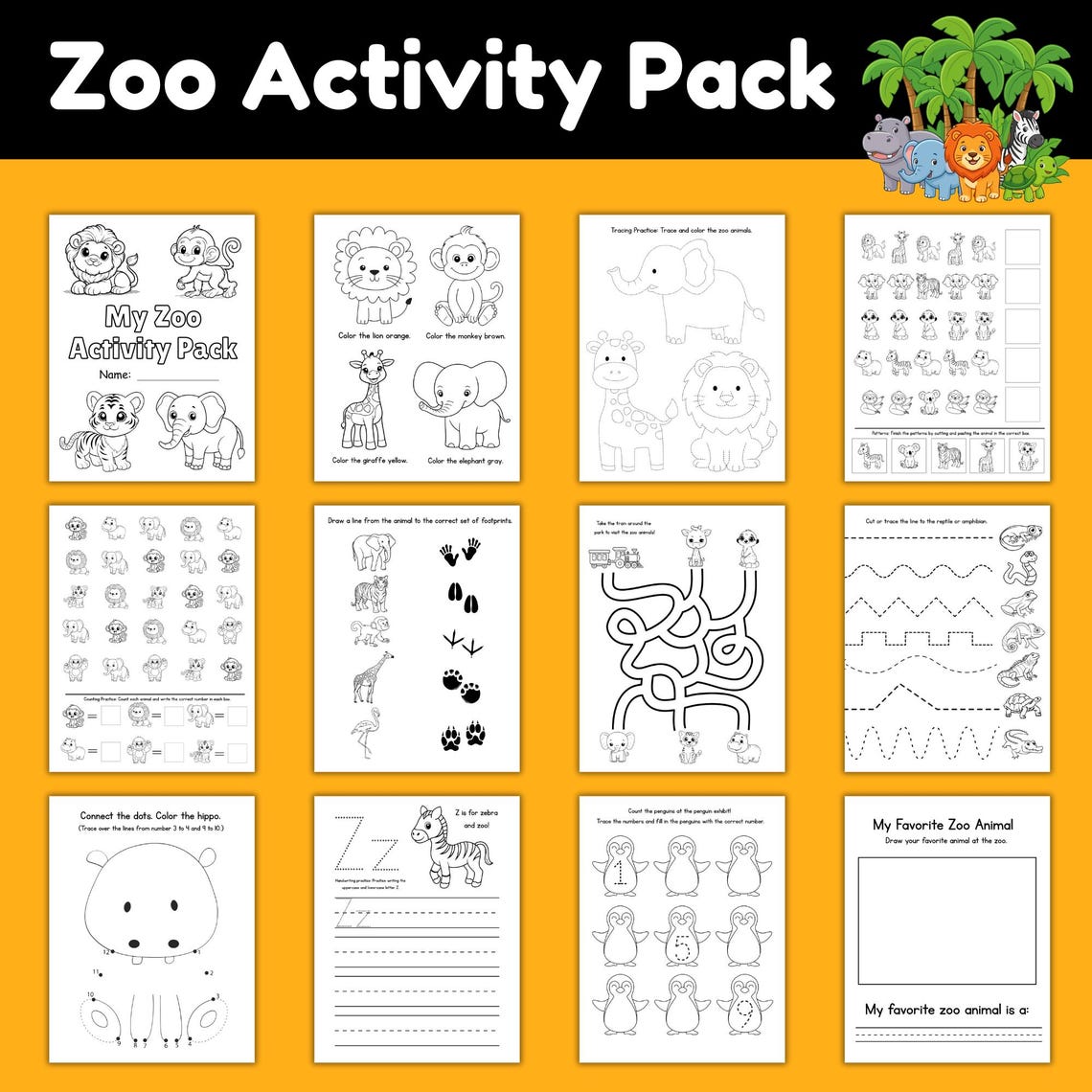 Zoo Activity Pack Printable for Preschool and Kindergarten, Printable ...