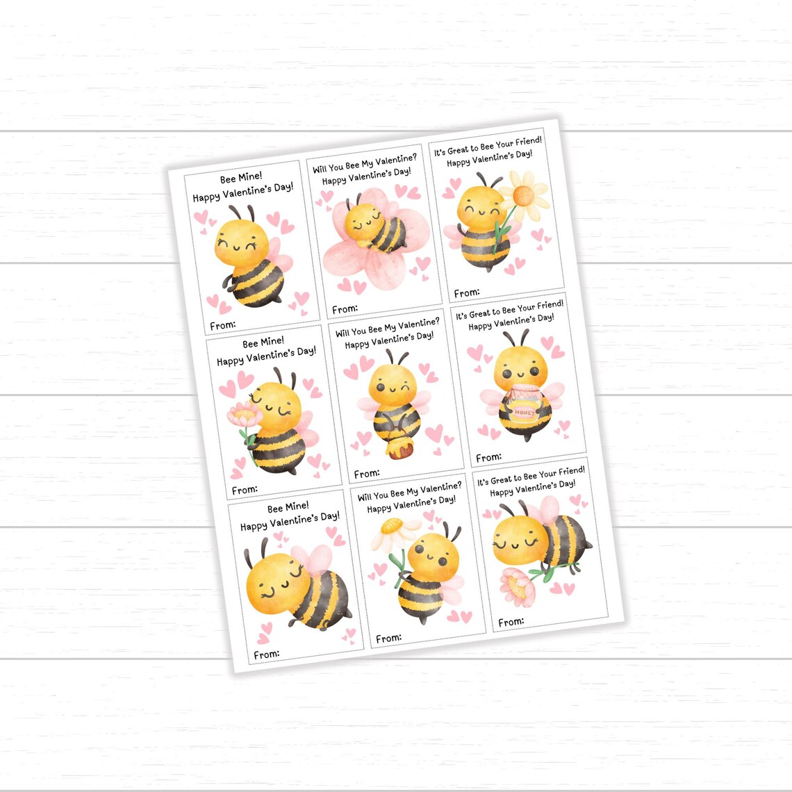 Bee Valentine's Day Cards, Printable Valentines, Bumble Bee Cards, Bee ...