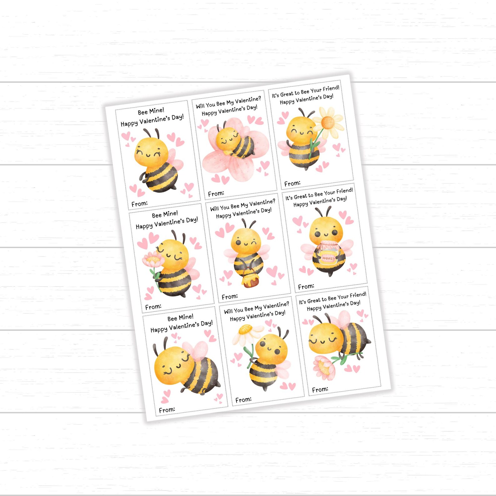 Bee Valentine's Day Cards, Printable Valentines, Bumble Bee Cards, Bee ...