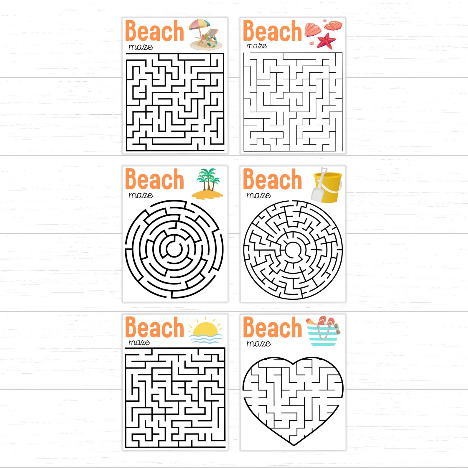 Printable Beach Mazes for Kids, Summer Maze Activity Pack, Boredom ...