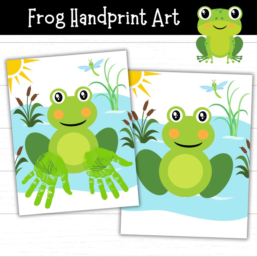 Frog Handprint Art, Green Frog Handprint, Frog Handprint Painting, Frog ...
