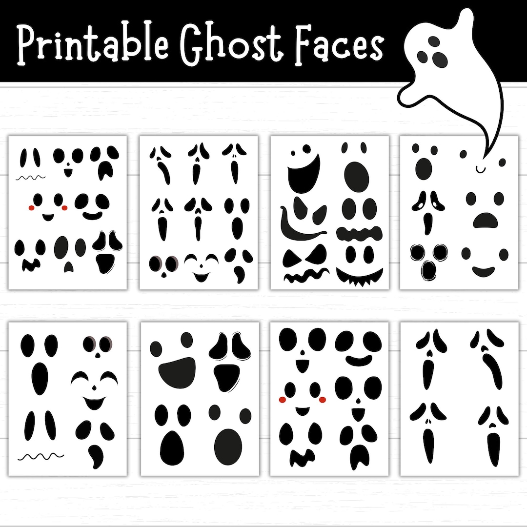 Ghost Faces for Crafts, Printable Set of Ghost Faces, Template, Cut Out ...