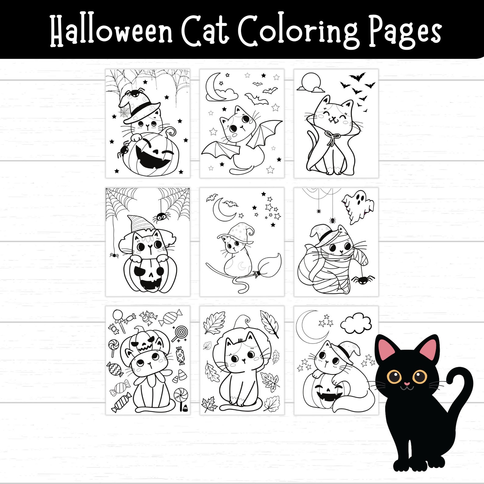 Cute Halloween Cat Coloring Pages, Printable Halloween Coloring Pages ...
