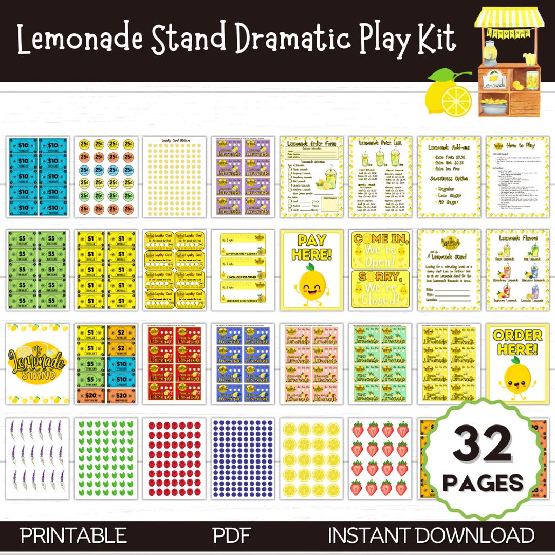 Lemonade Stand Dramatic Pretend Play Printable Kit, Lemonade Stand ...