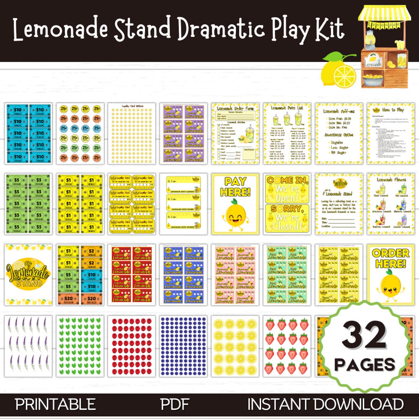 Lemonade Stand Dramatic Pretend Play Printable Kit, Lemonade Stand ...