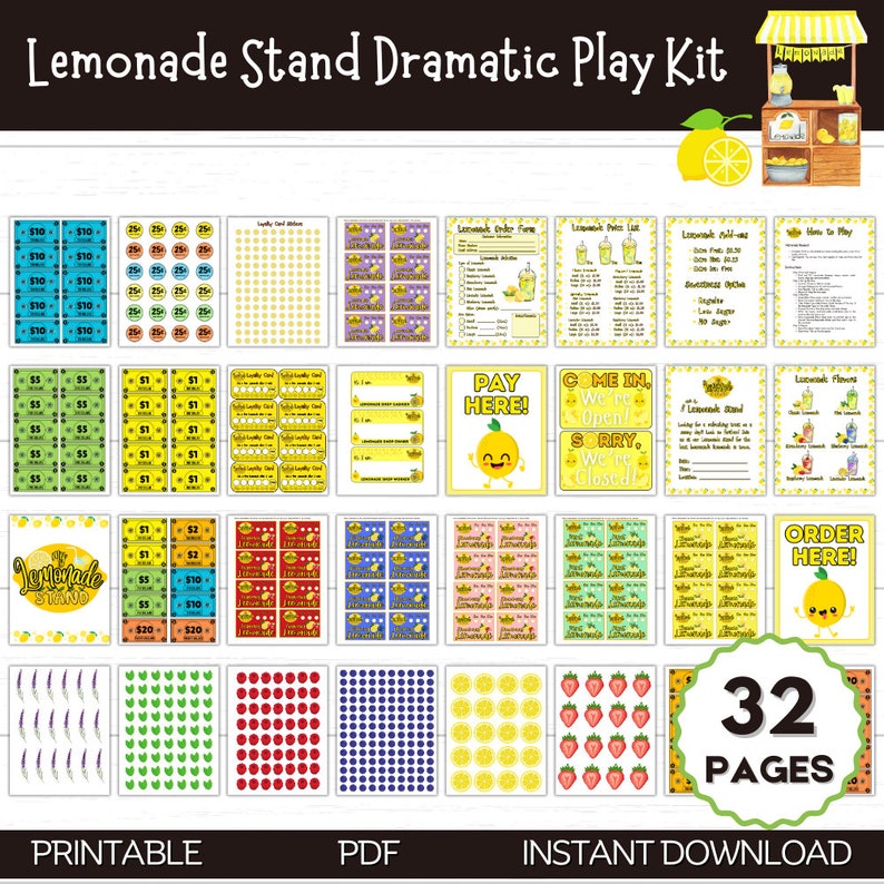 Lemonade Stand Dramatic Pretend Play Printable Kit, Lemonade Stand ...