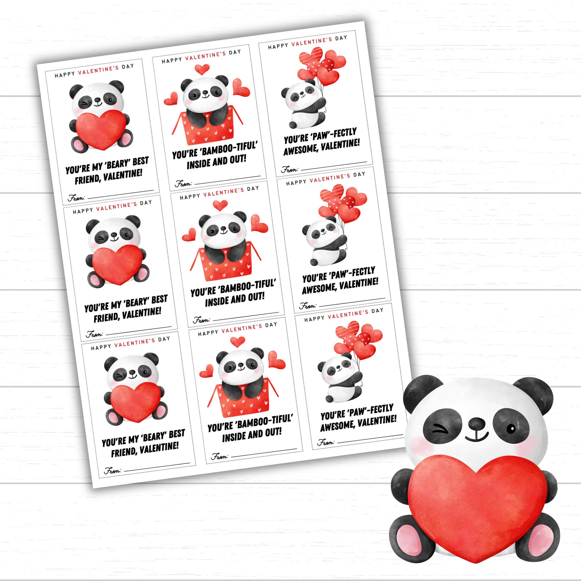 Panda Valentine's Day Cards, Panda Bear Valentine's Day Card Printable ...