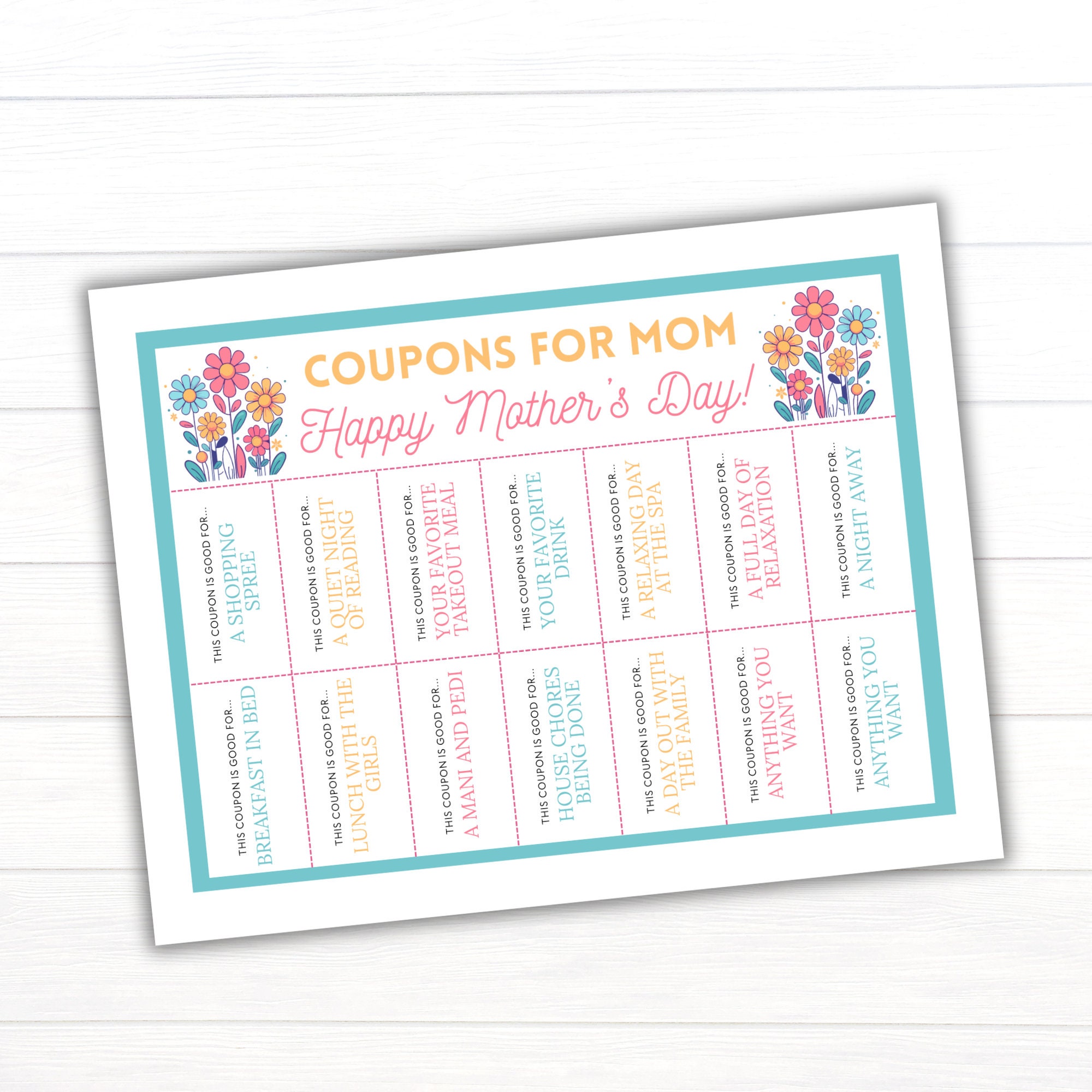 Coupons for Mom, Mother's Day Coupon Pack, Printable Coupons, Mother's ...