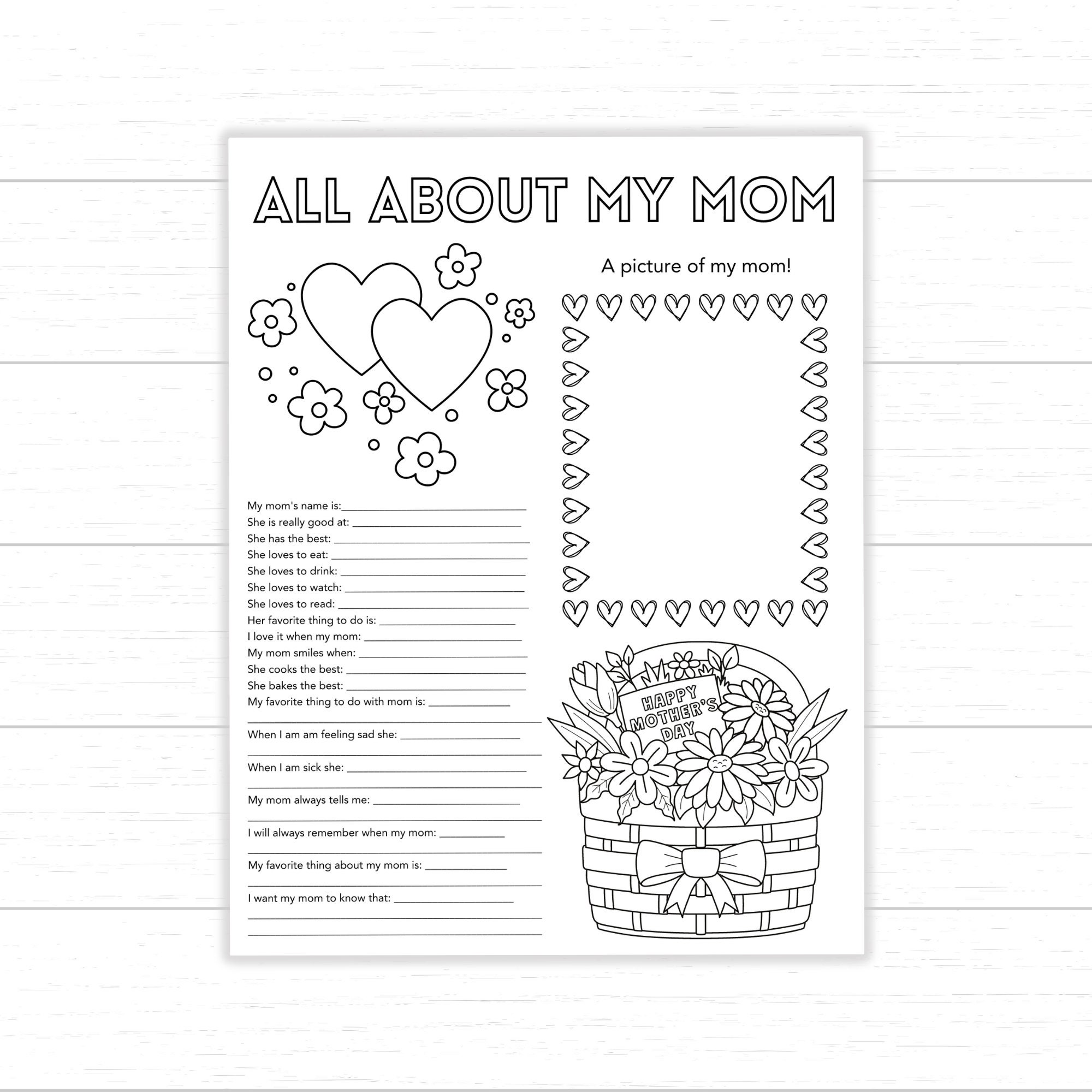 All About My Mom Activity, Mother's Day Activity, Printable Mother's ...