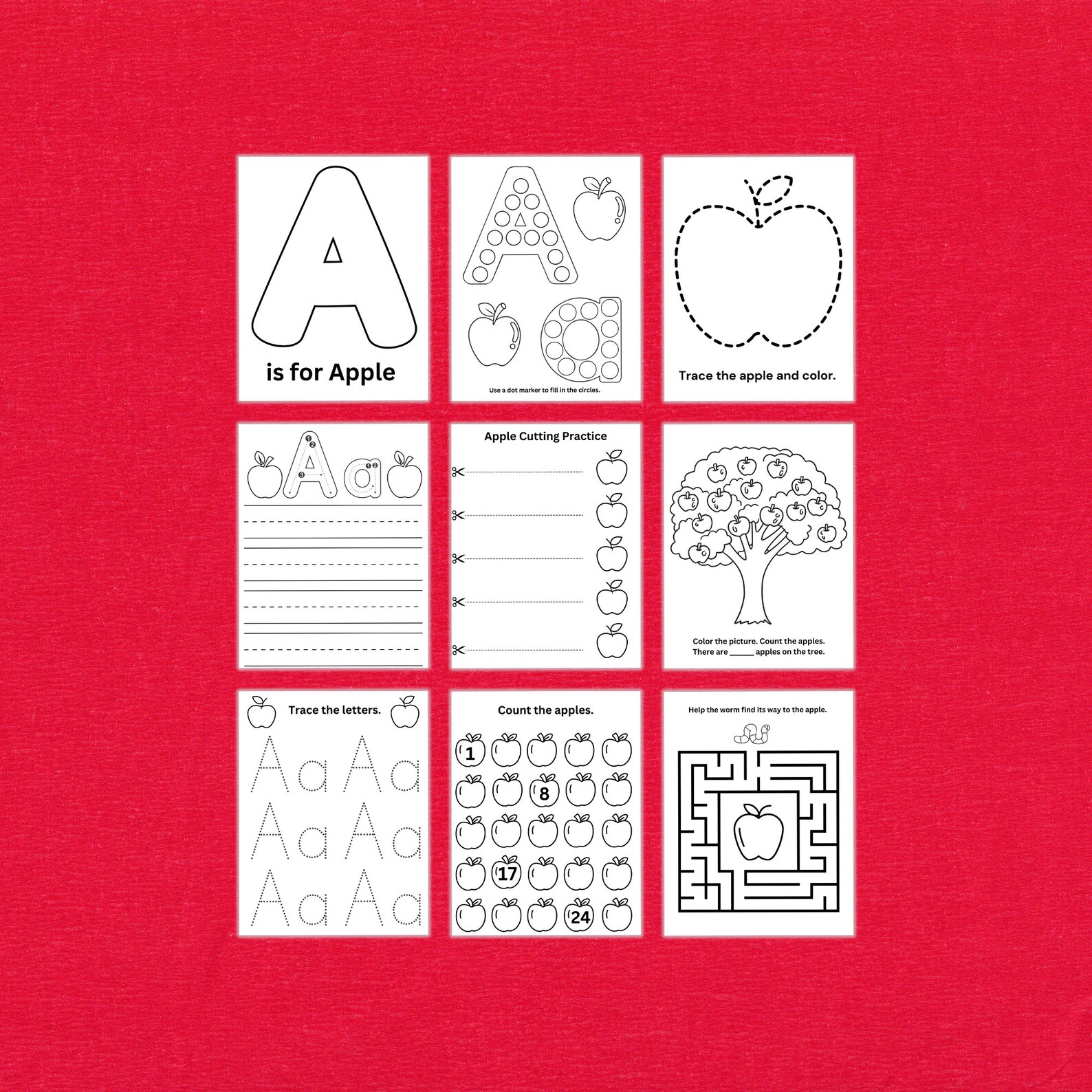 Apple Activity Pack for Kids, Printable Learning Bundle, Apple ...