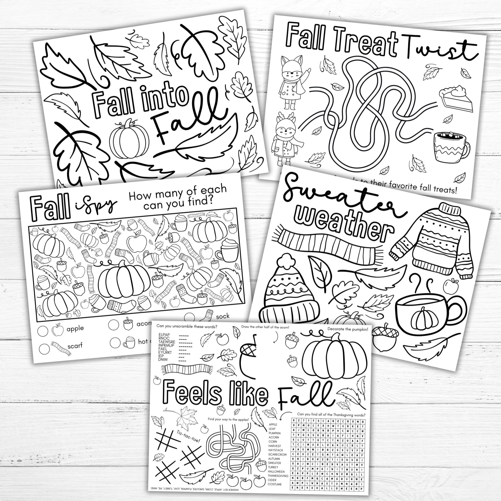 Fall Placemat Activity Printable, Fall Placemats, Fall Activities for ...