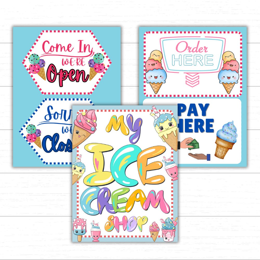 Ice Cream Shop Dramatic Play Kit, Ice Cream Shop Pretend Play, Ice ...