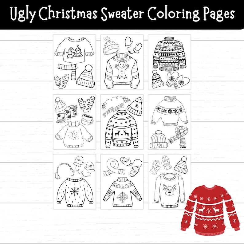 Ugly Christmas Sweater Coloring Pages for Kids, Printable Holiday ...