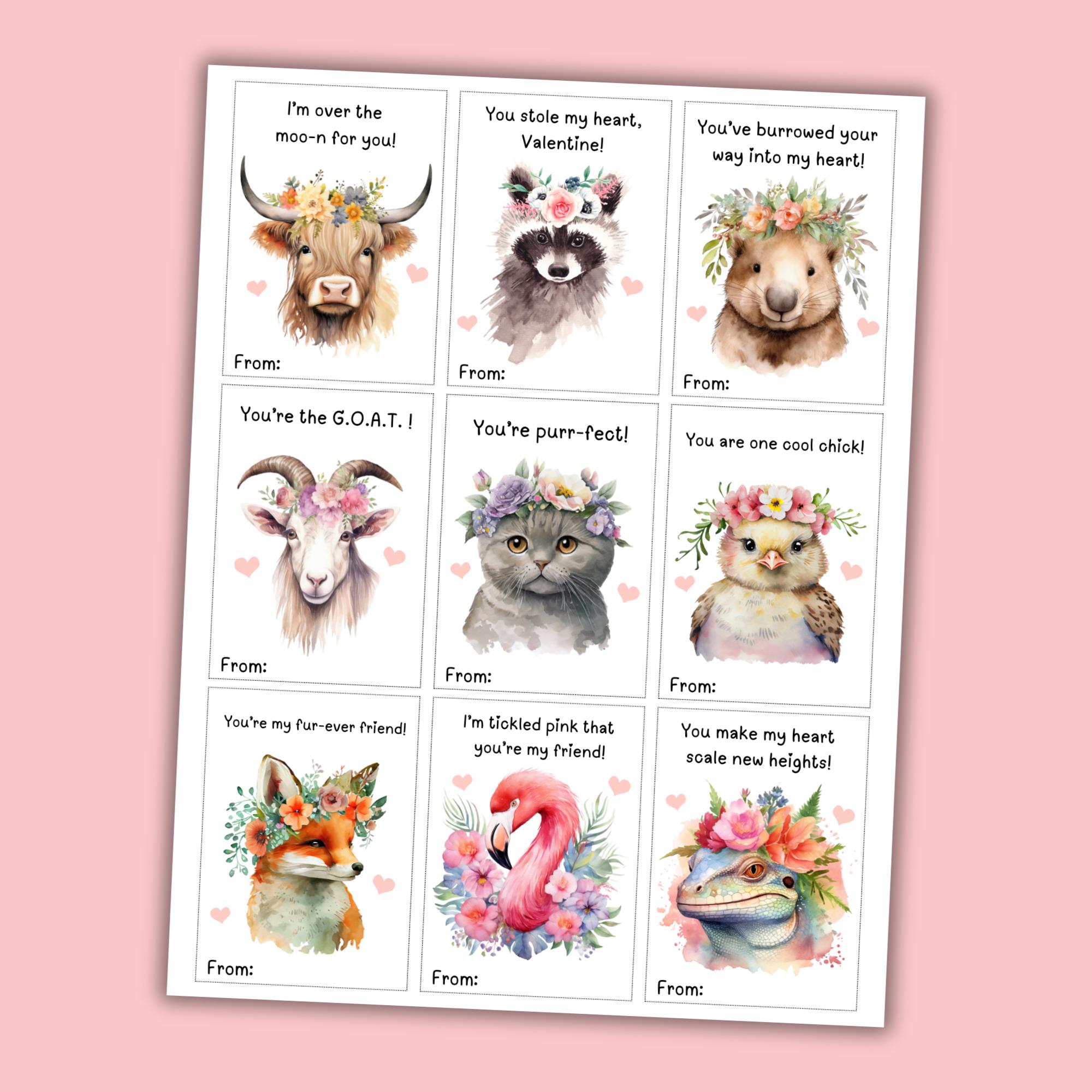 Cute Animal Valentine Cards Printable – 27 Kids Classroom Exchange ...