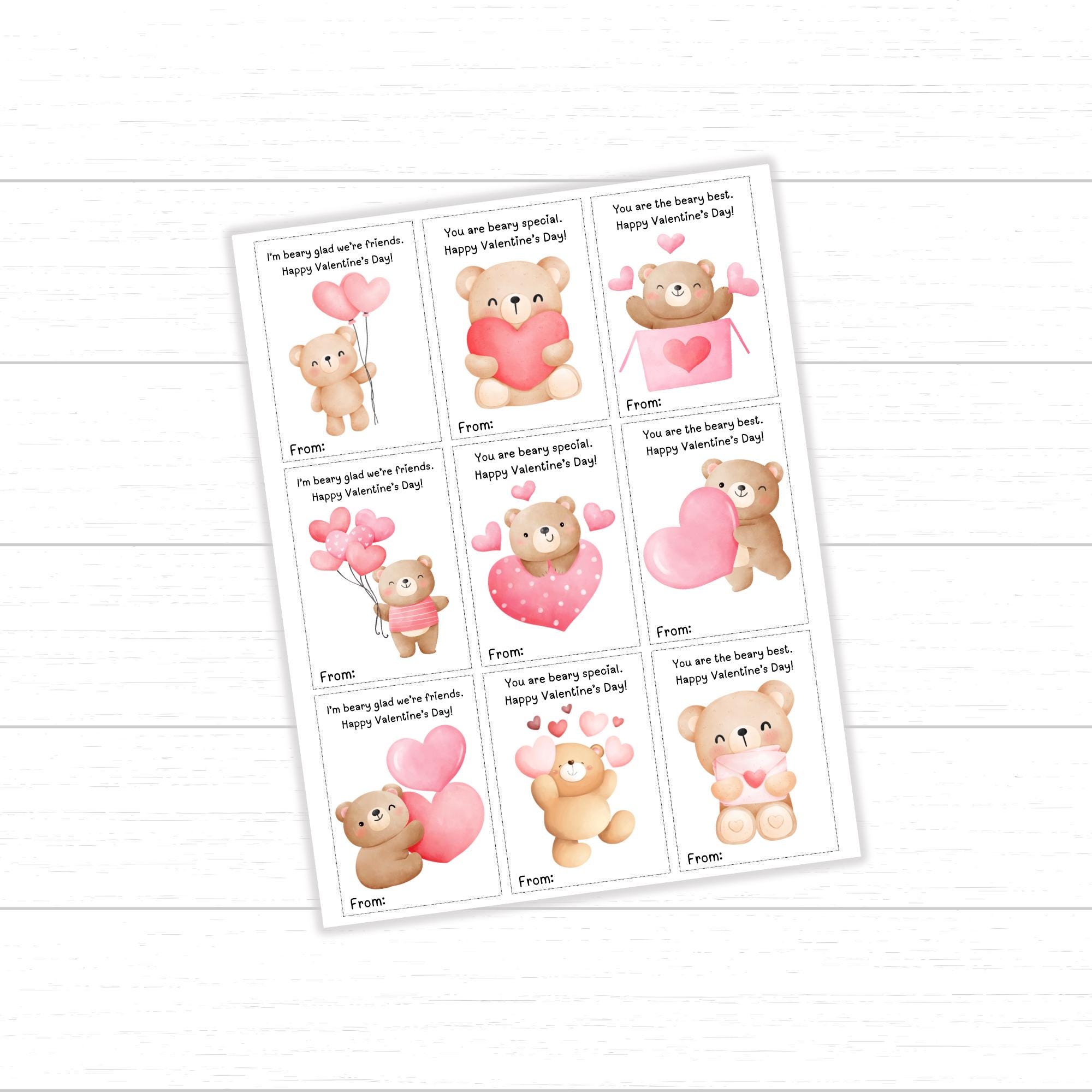 Bear Valentine's Day Cards, Printable Valentines, Classroom Exchange ...