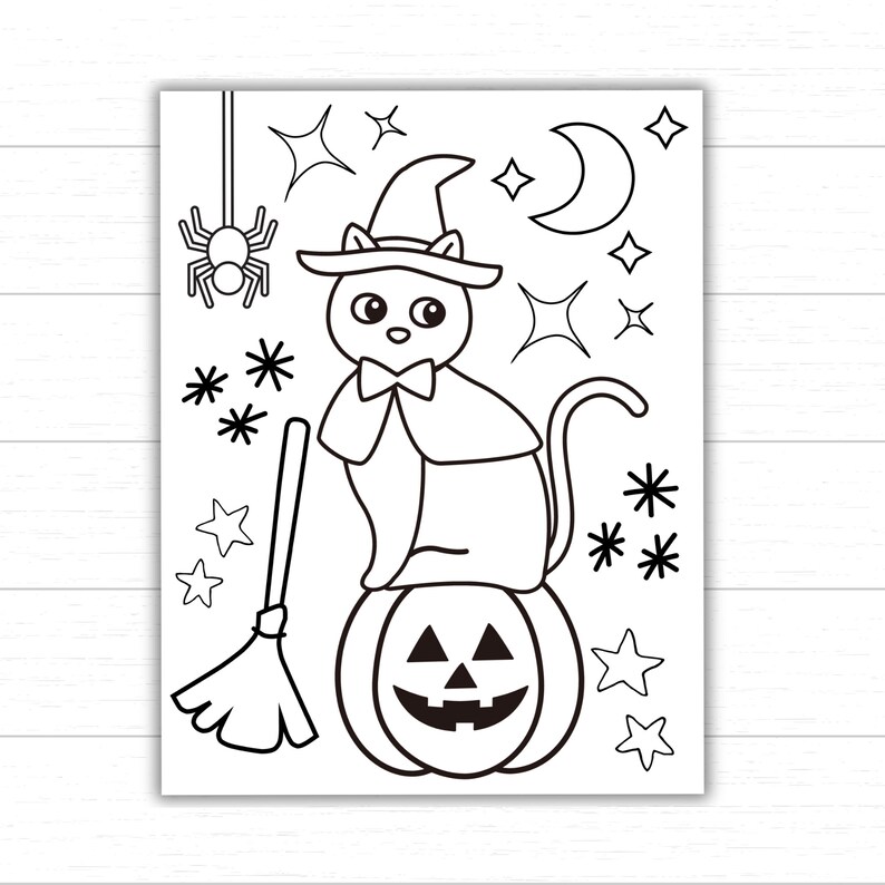 Cute Halloween Cat Coloring Pages, Black Cat Coloring Pages, Spooky Cat ...