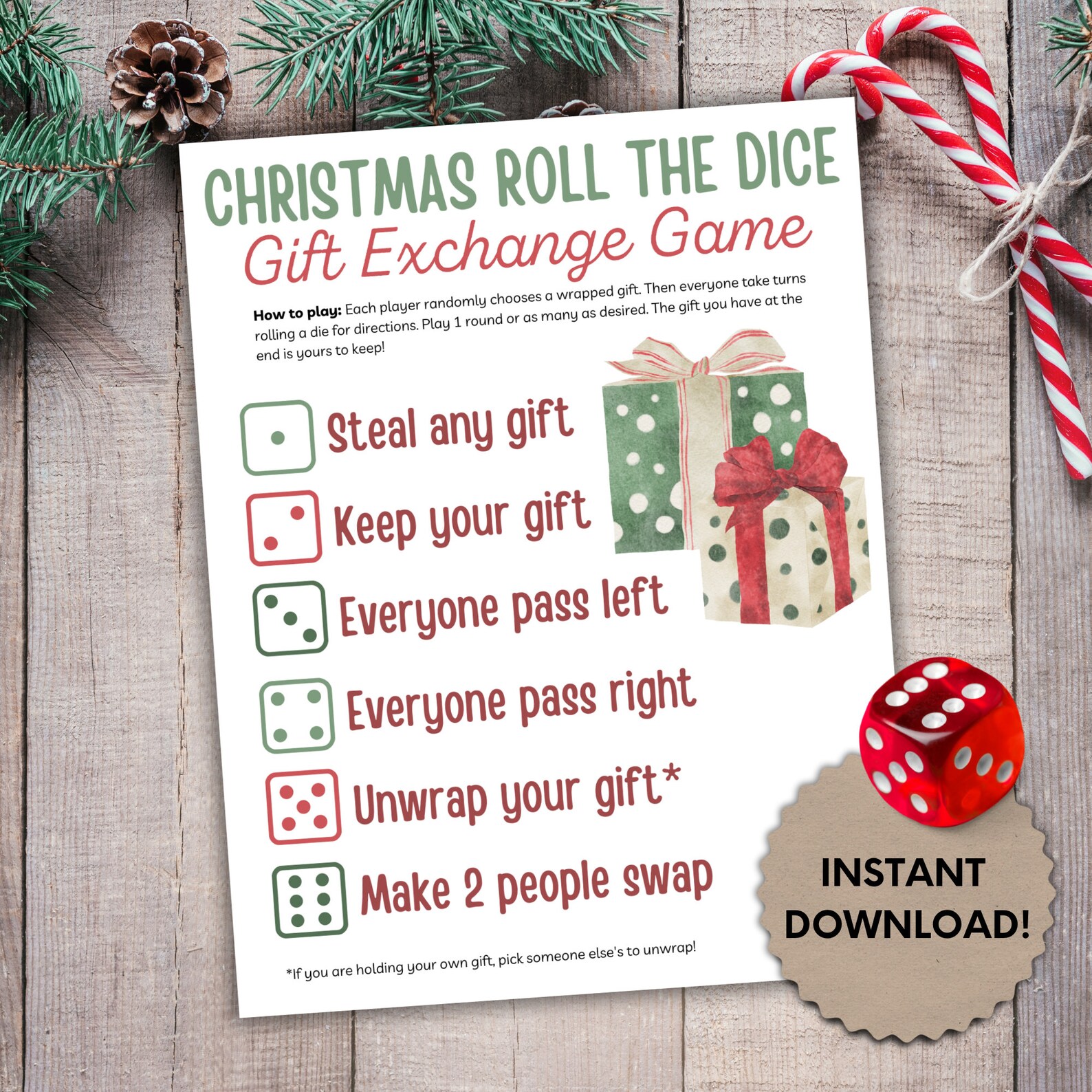 Christmas Gift Exchange Dice Game, Holiday Christmas Party Games, Roll ...