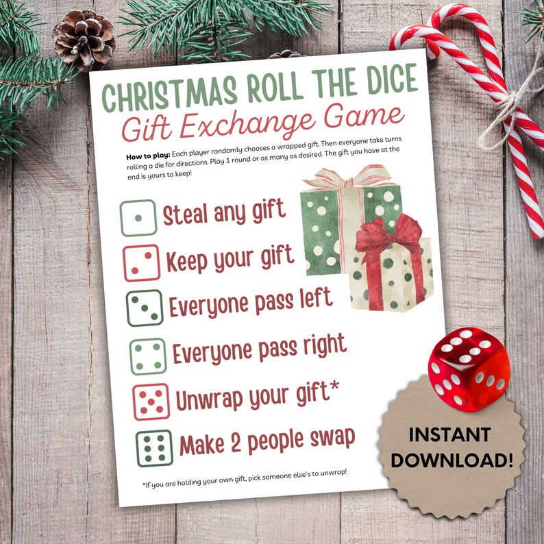 Christmas Gift Exchange Dice Game, Holiday Christmas Party Games, Roll ...