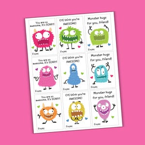 Printable Monster Valentine Cards for Kids – Cute DIY Classroom ...