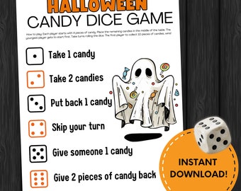 Printable Halloween Candy Dice Game Halloween Party Game Halloween ...
