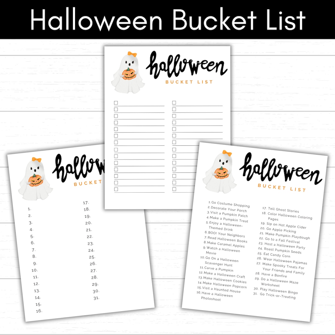 Halloween Bucket List Printable, October Bucket List, Halloween ...
