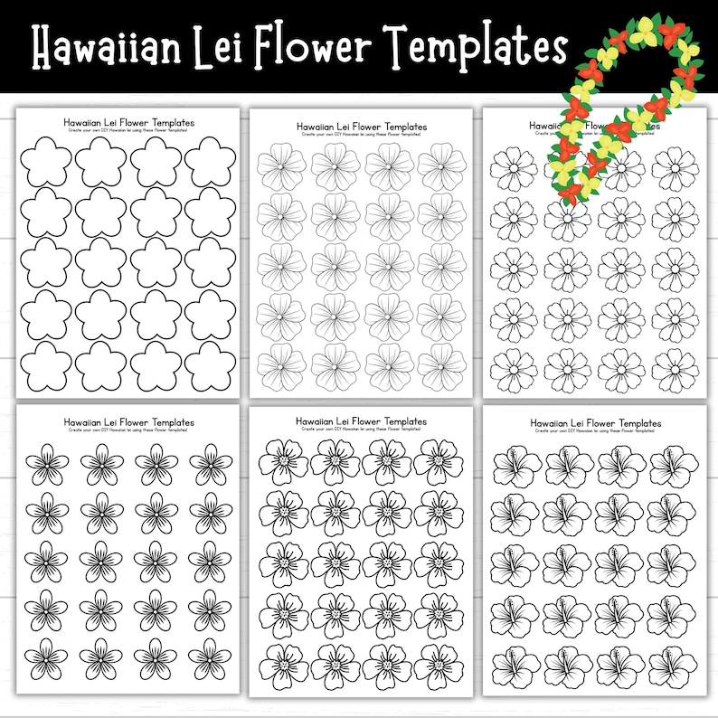 Printable DIY Hawaiian Lei Flower Templates, Flower Cutouts, Tropical ...