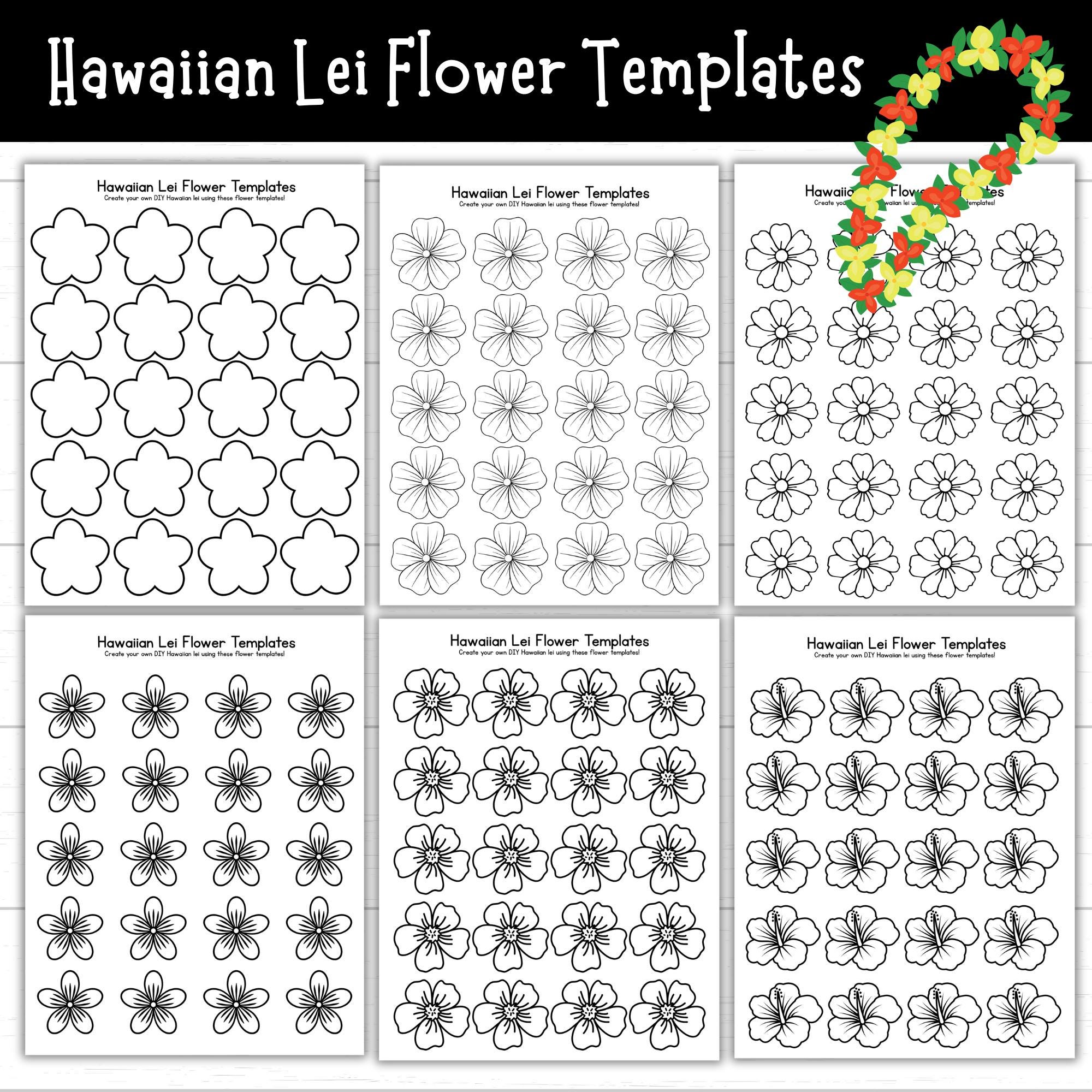 Printable DIY Hawaiian Lei Flower Templates, Flower Cutouts, Tropical ...