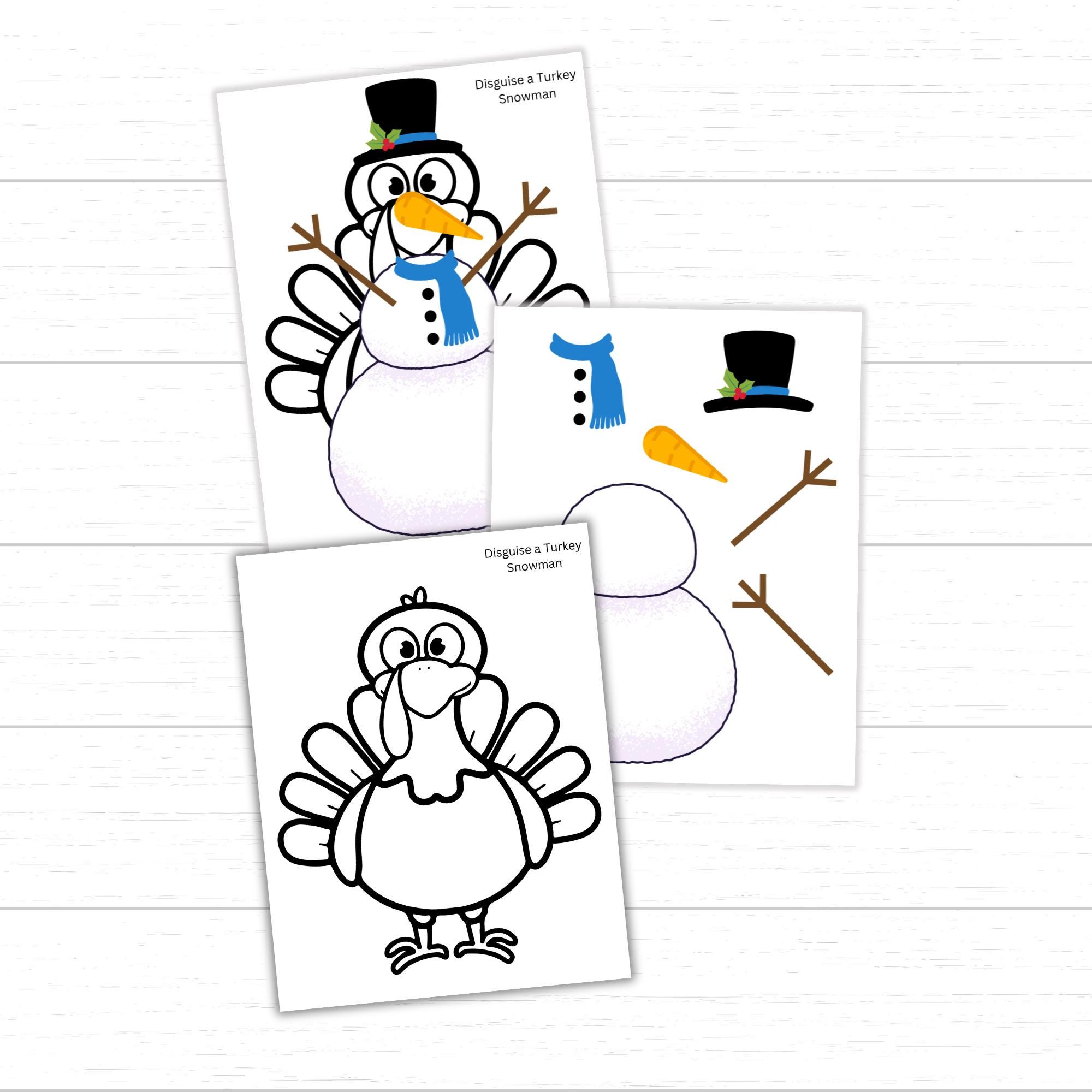 Snowman Disguise a Turkey Set – Printable Thanksgiving Craft for Kids ...