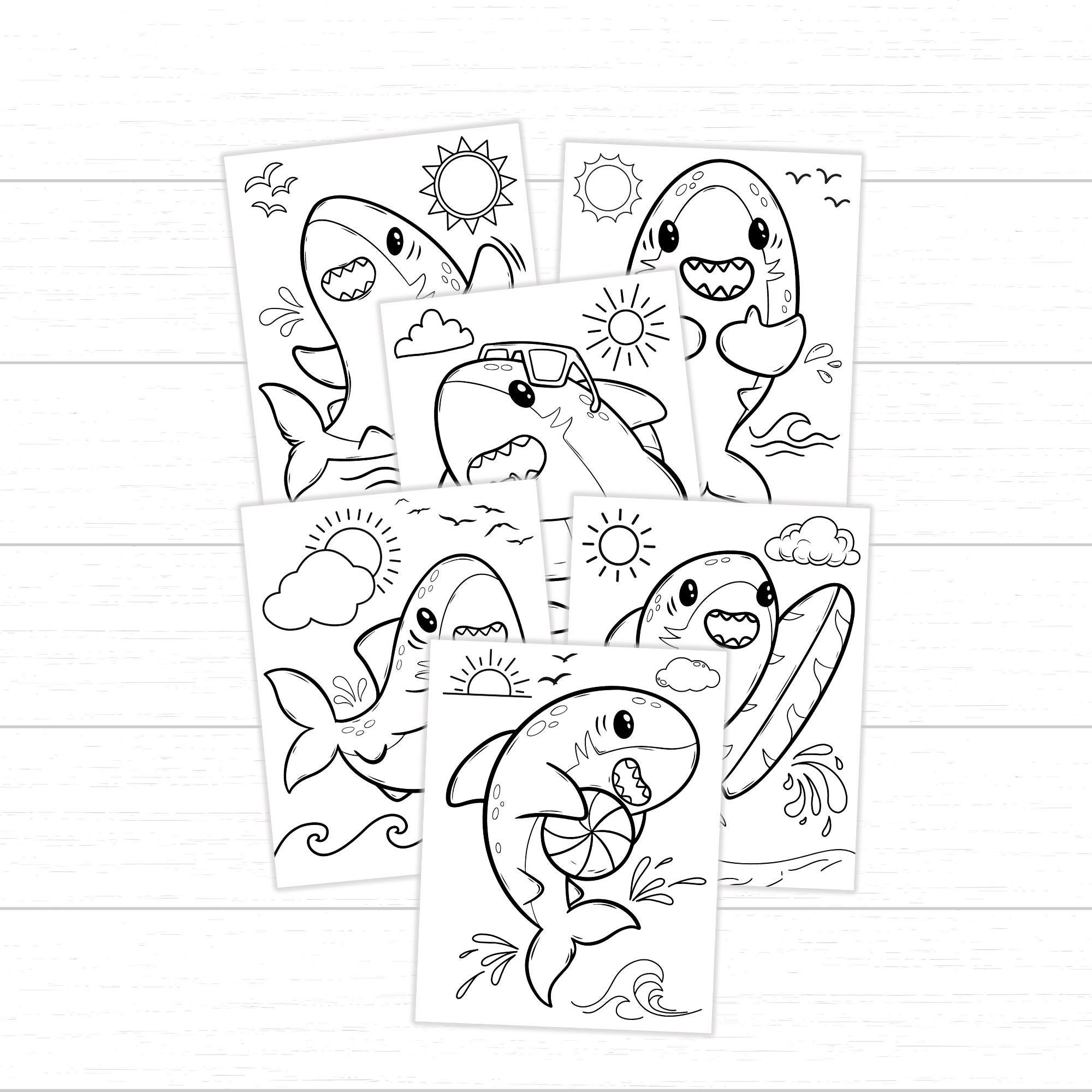 Printable Shark Coloring Pages, Summer Shark Week Printables, Ocean ...