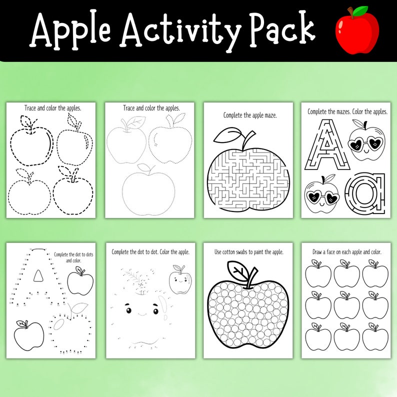 Apple Activity Pack Printable, Apple Tracing Activity, Apple Crafts ...