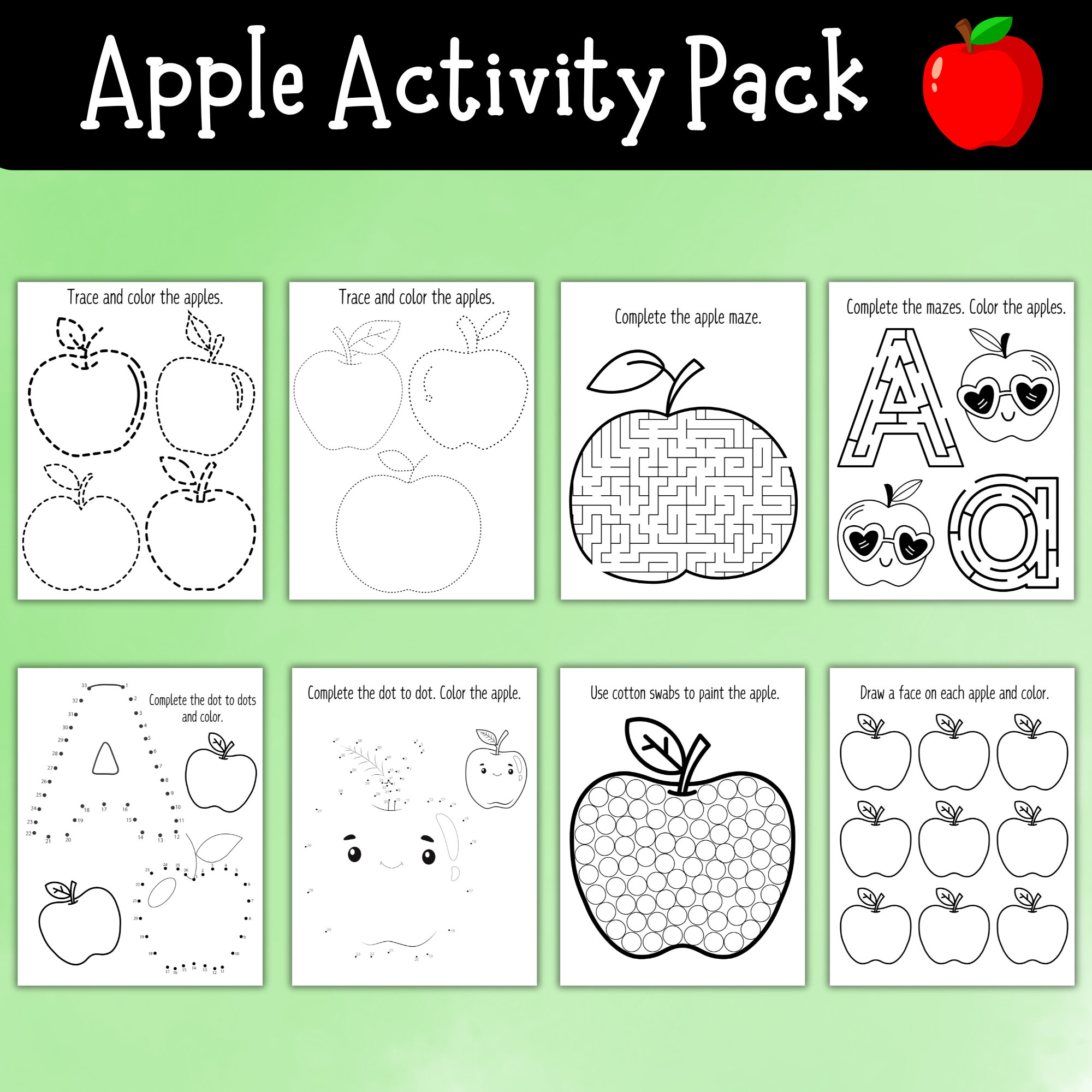 Apple Activity Pack Printable, Apple Tracing Activity, Apple Crafts ...