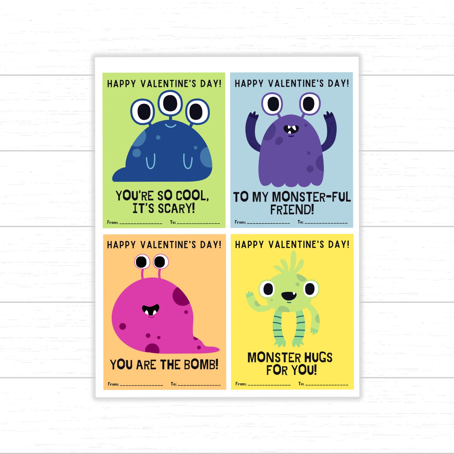 Monster Valentine's Day Cards, Printable Monster Valentines, Monster ...