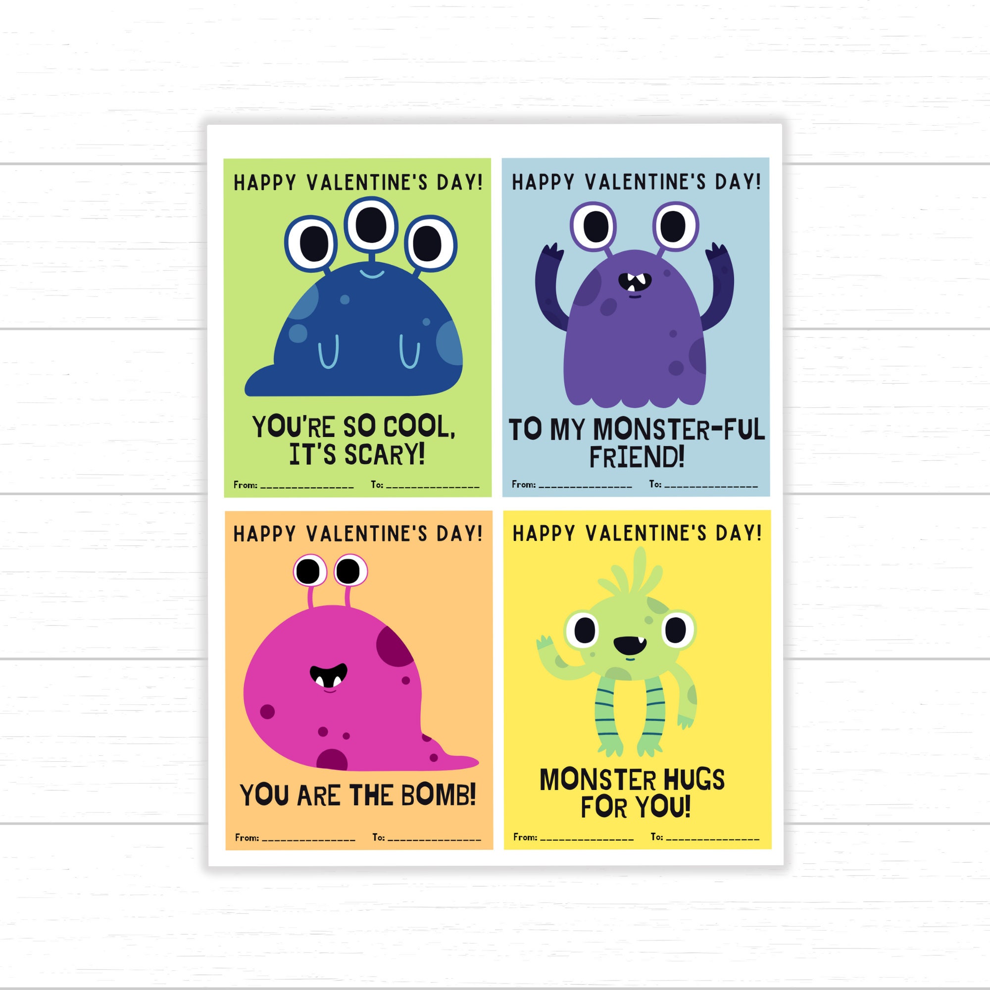 Monster Valentine's Day Cards, Printable Monster Valentines, Monster ...