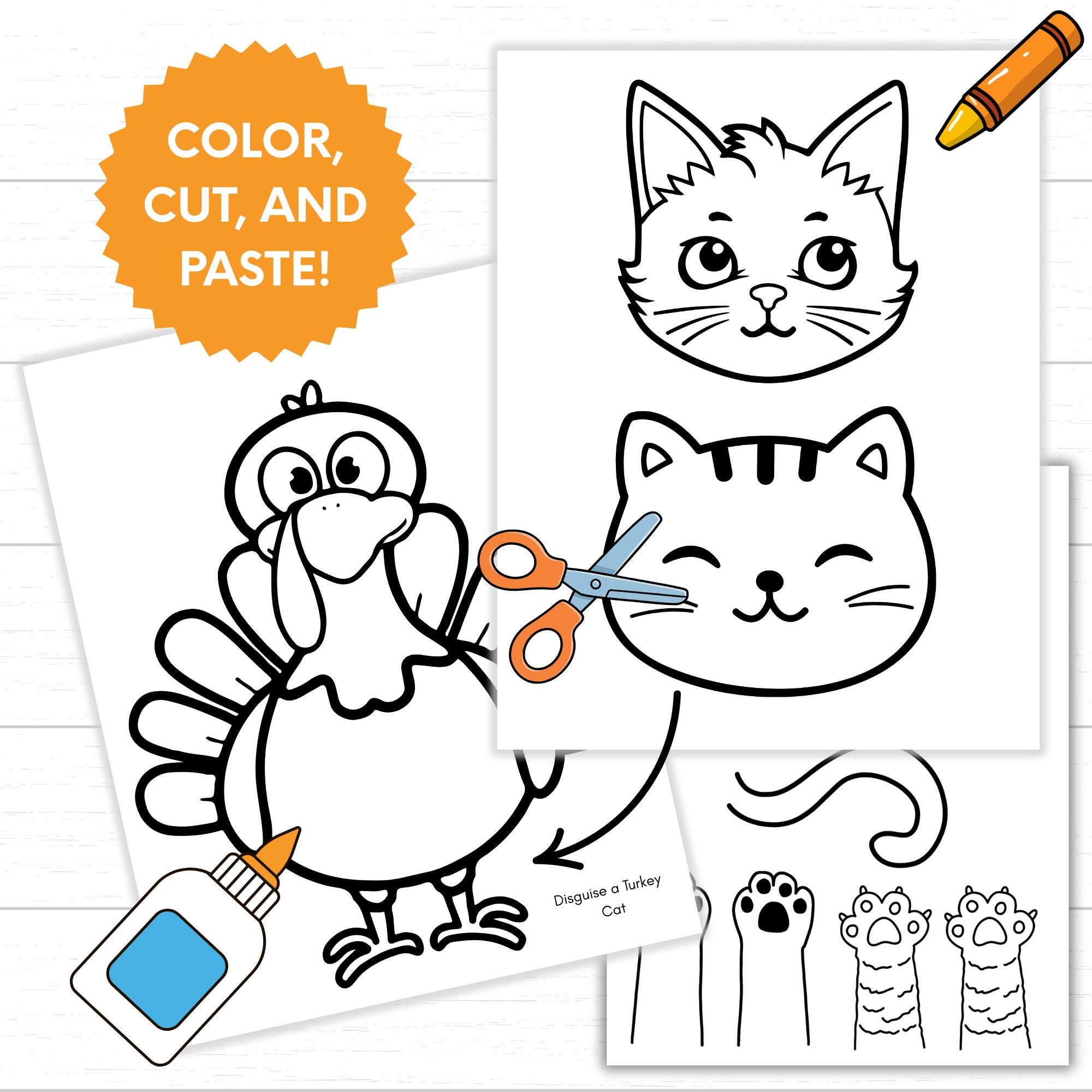 Disguise a Turkey Cat Craft, Printable Thanksgiving Activity for Kids ...