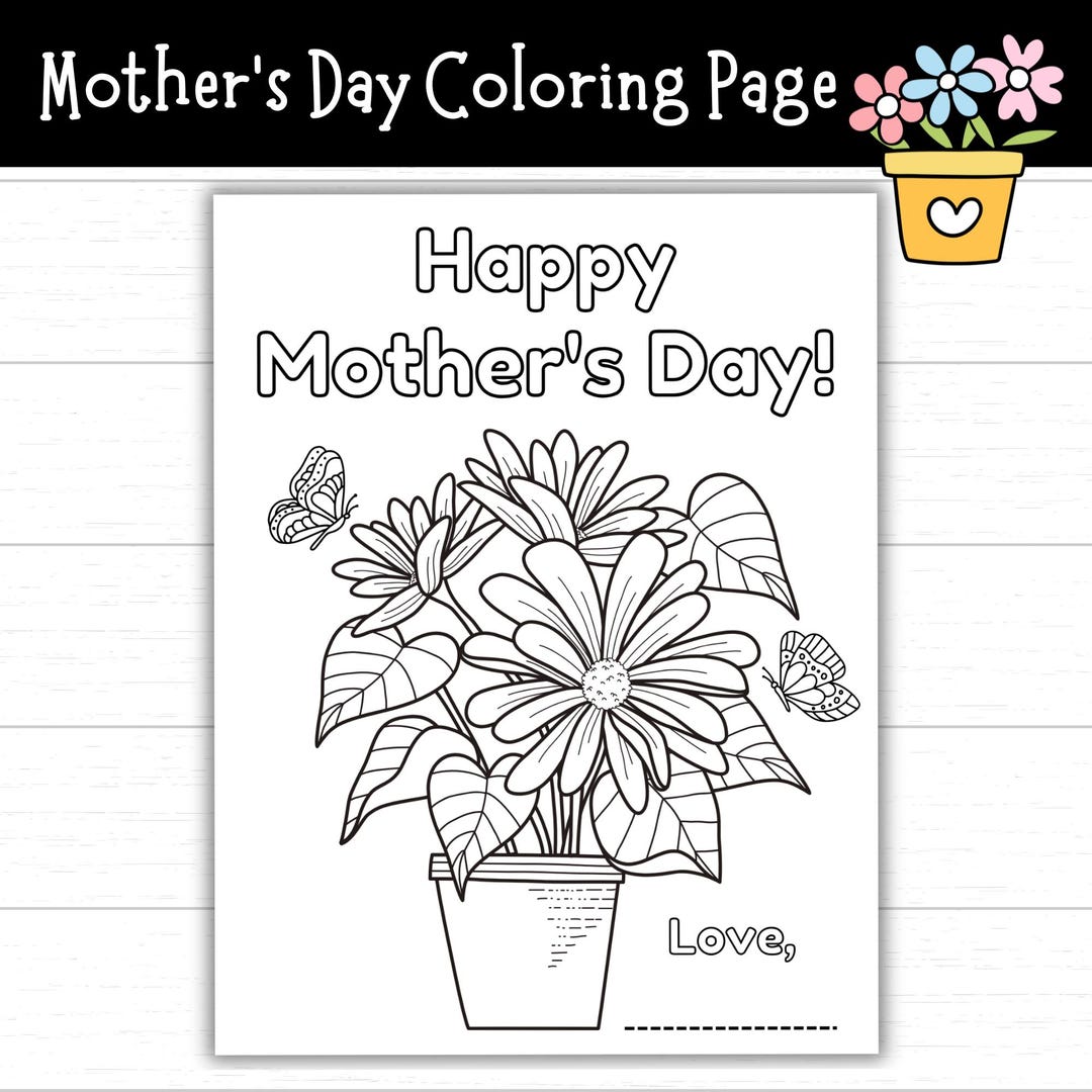 Mother's Day Coloring Page, Coloring Card for Mom, Gift Idea, Heartfelt ...