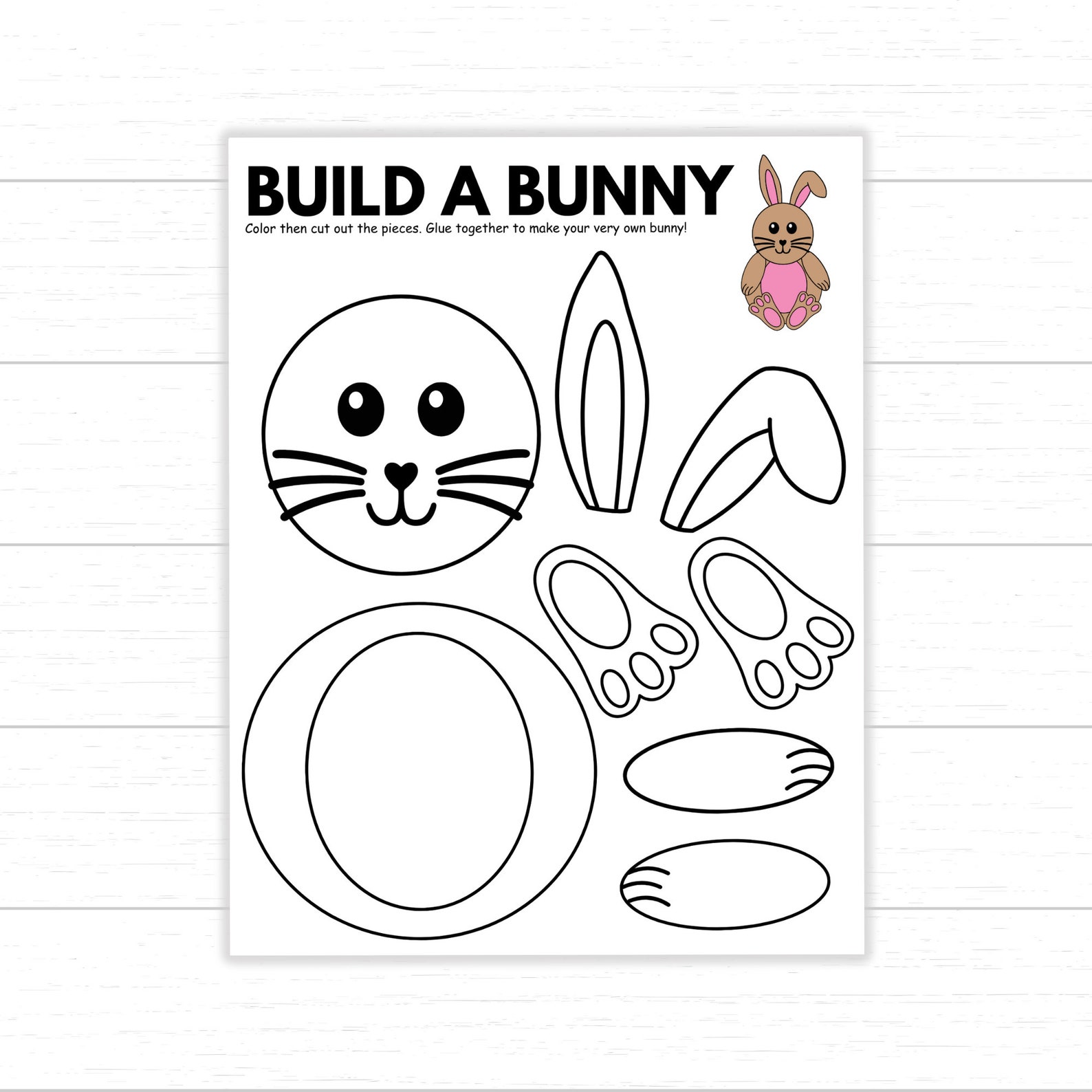 Build a Bunny Craft Printable, Easter Bunny Cut and Paste Activity ...