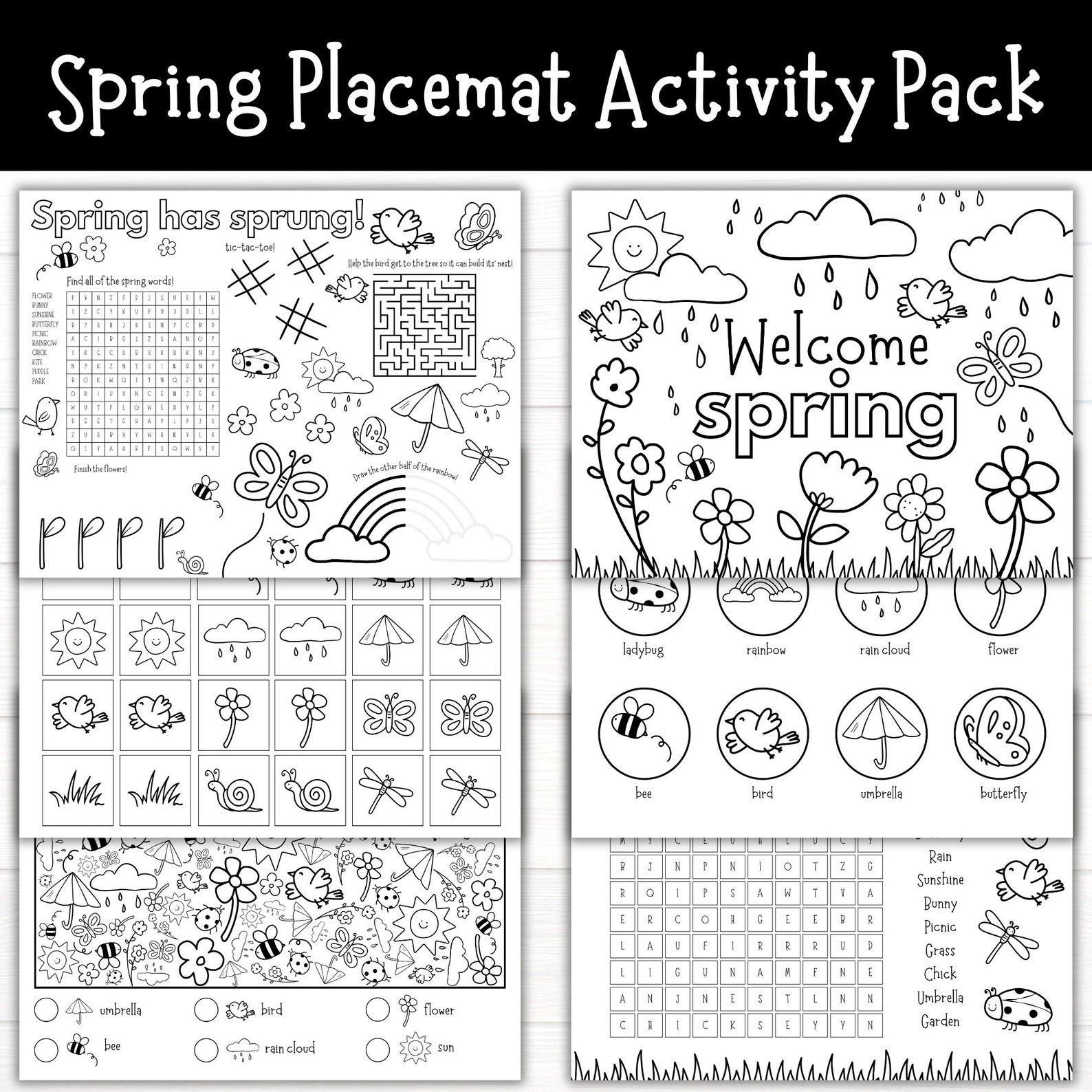 Spring Activity Pack, Printable Games, Word Search, Coloring (digital ...