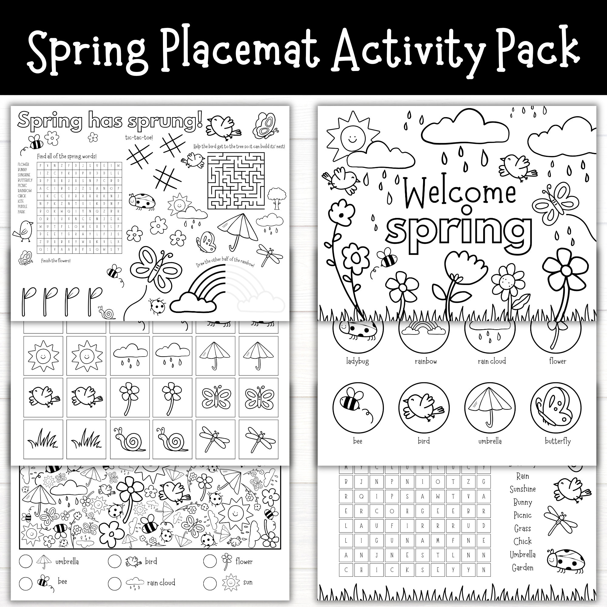 Spring Placemat Activity Pack, Printable Spring Activities for Kids ...