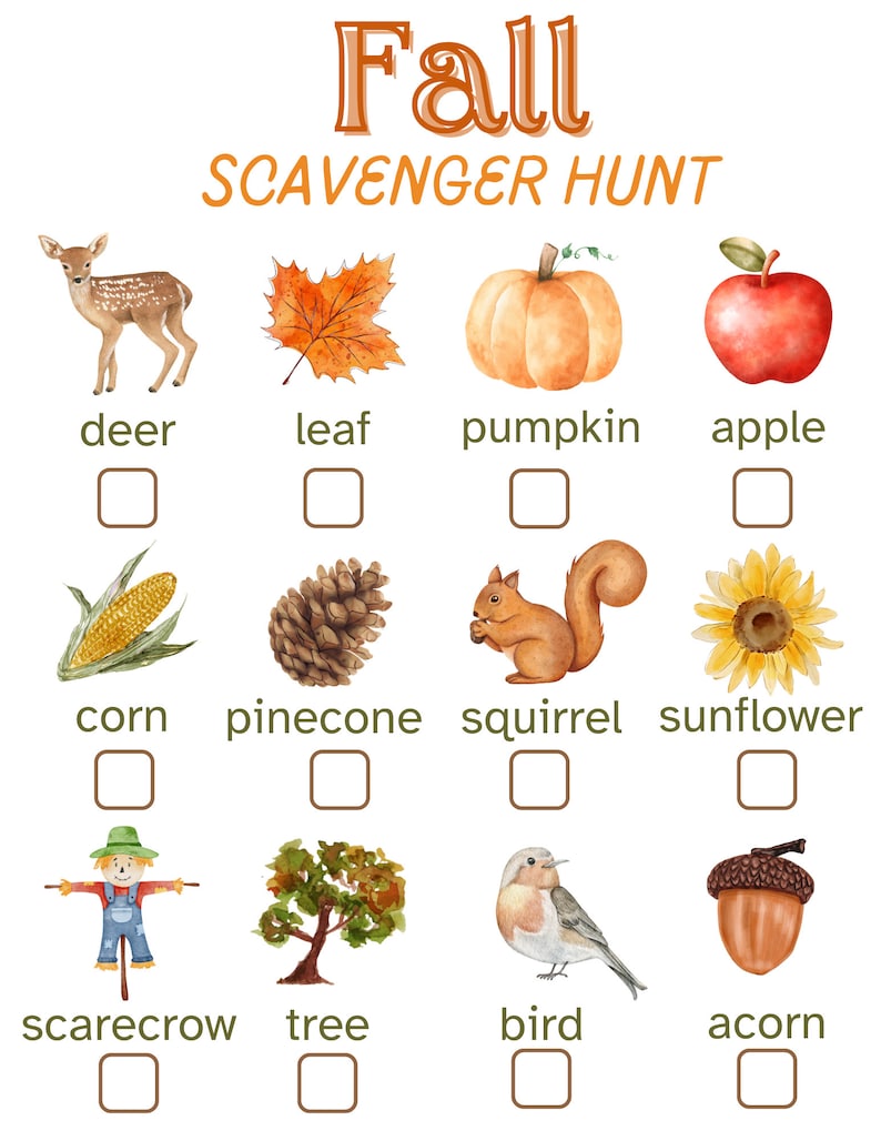 Fall Scavenger Hunt, Fall Activity for Kids, Printable Fall Game, Fall ...