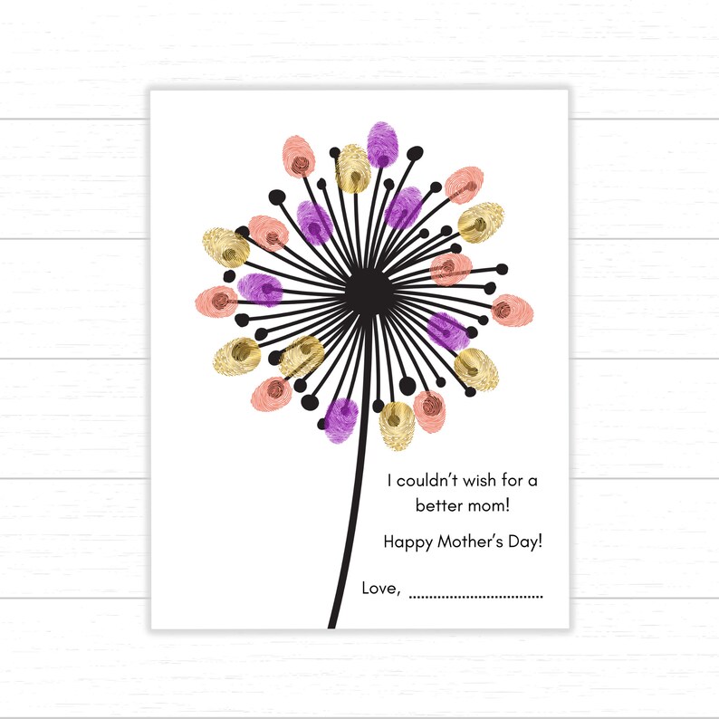 Mother's Day Dandelion Fingerprint Art, Printable Keepsake, DIY Gift ...