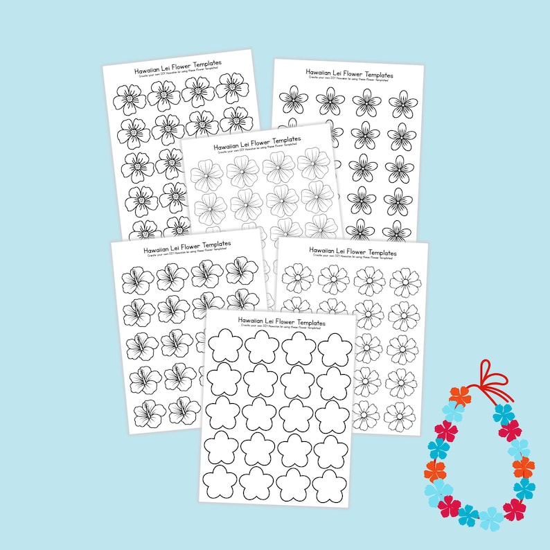 Printable DIY Hawaiian Lei Flower Templates, Flower Cutouts, Tropical ...