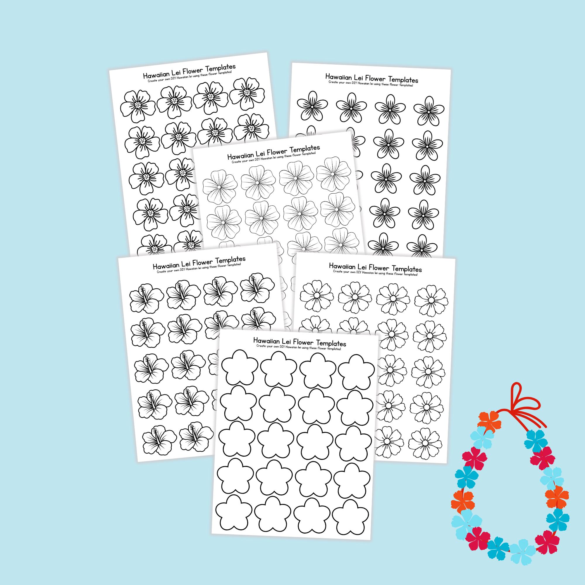Printable DIY Hawaiian Lei Flower Templates, Flower Cutouts, Tropical ...