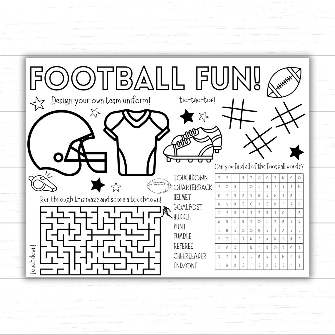 Football Activity Placemats for Kids, Printable Football Activities ...