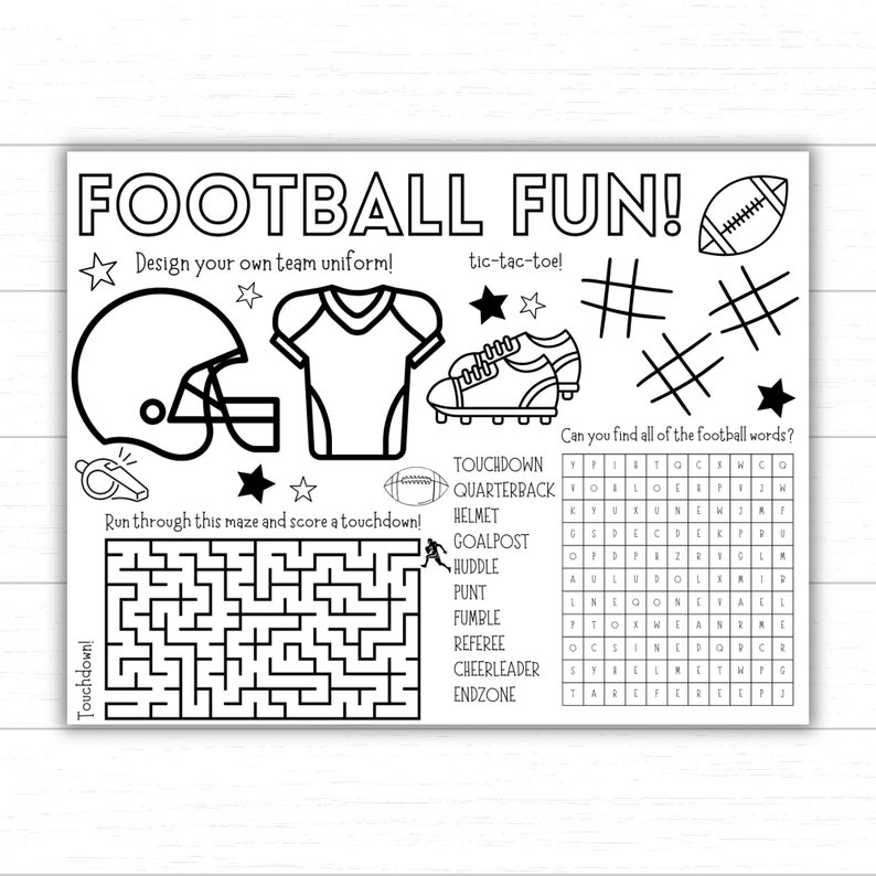Football Activity Placemats for Kids, Printable Football Activities ...