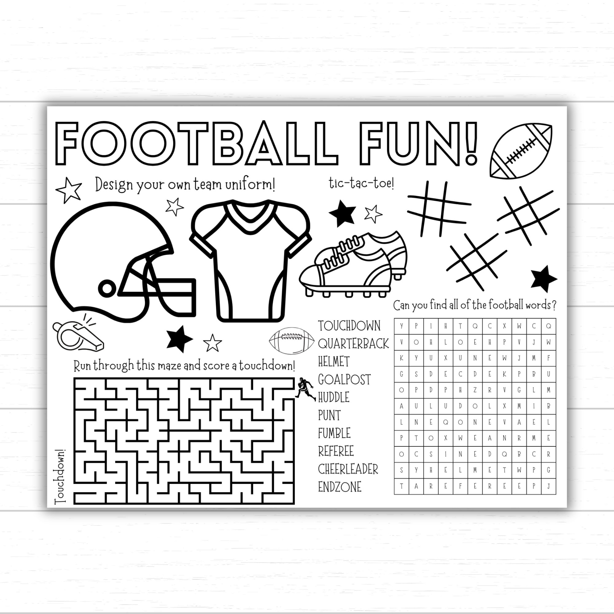 Football Activity Placemats for Kids, Printable Football Activities ...