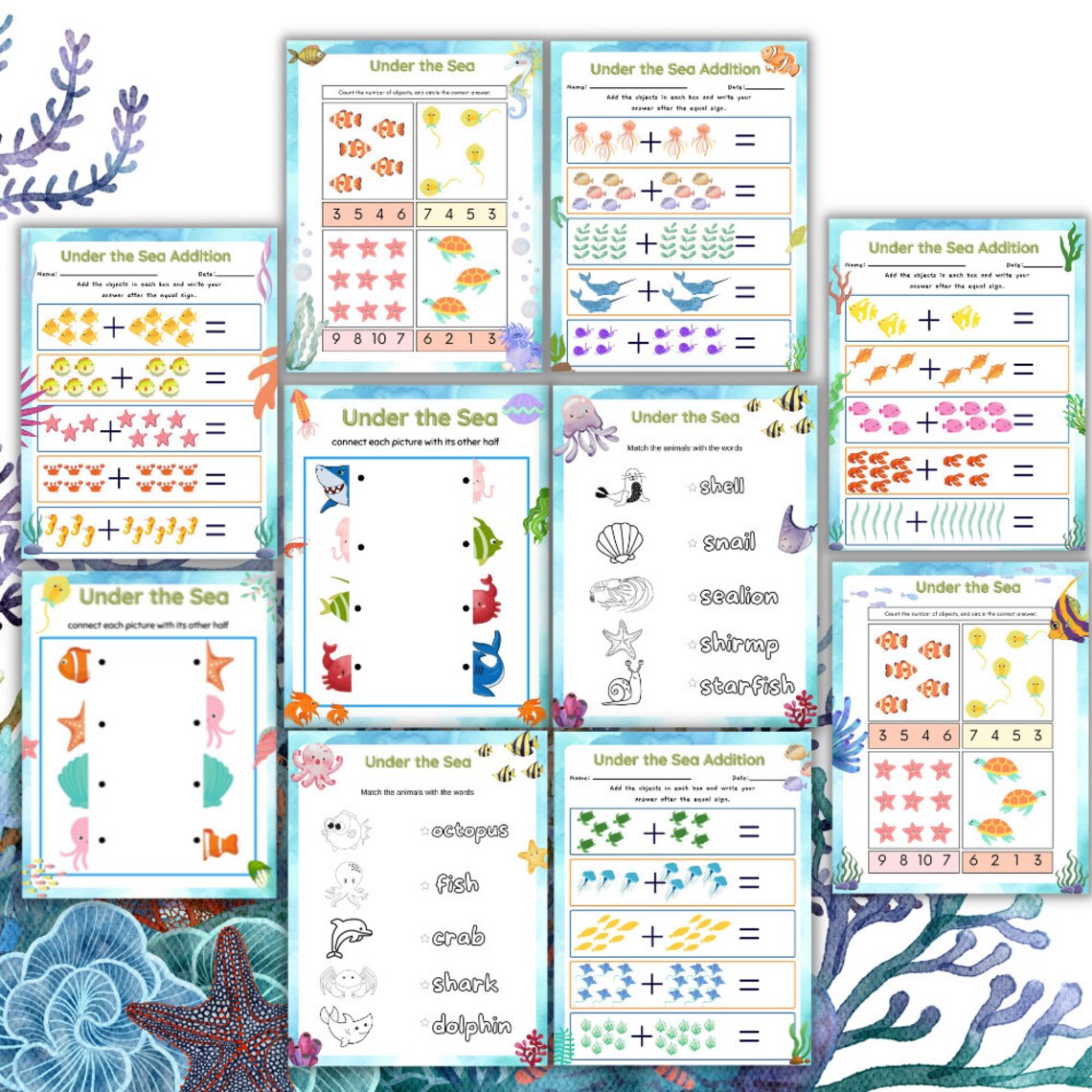 Under the Sea Preschool Activity Pack, Ocean Themed Printables, Sea ...