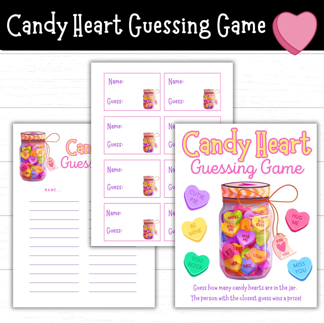 Valentine Candy Guessing Game Sign, Guess How Many Candies in the Jar ...