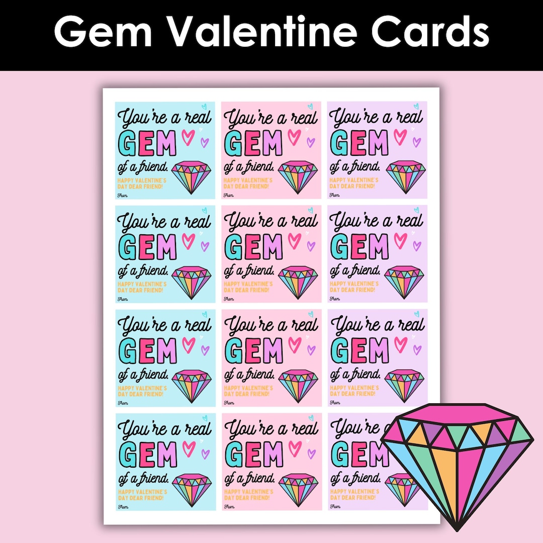 You're a Gem Valentine's Day Cards, Printable Valentines, Classroom ...