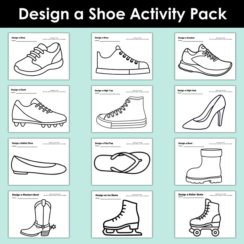 Design a Shoe Printable Pack, Sneaker, Cleat, High Top, High Heel ...